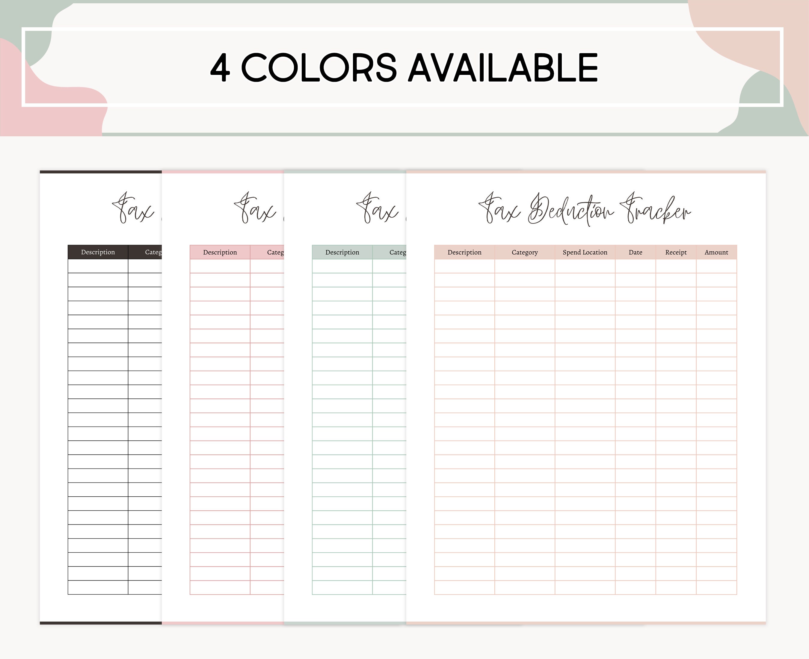 Tax Deductions Tracker, Printable Business Tax Log, Tax Time Deductions ...