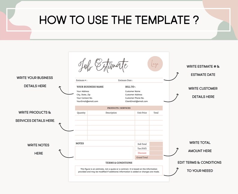 Printable Job Estimate Template Editable Small Business - Etsy