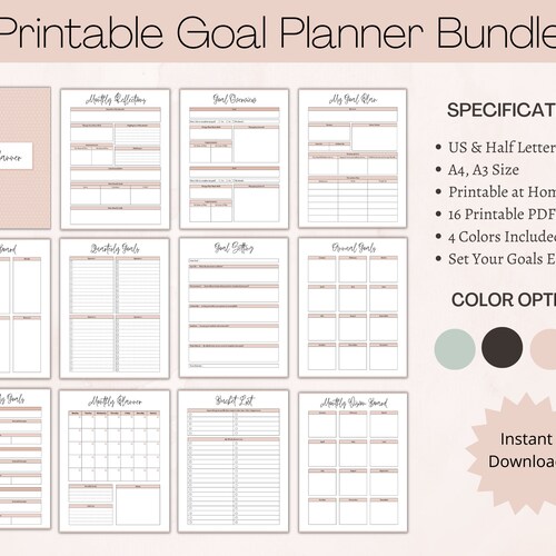 Printable Goal Planner Bundle in Pdf Goal Setting Planner - Etsy