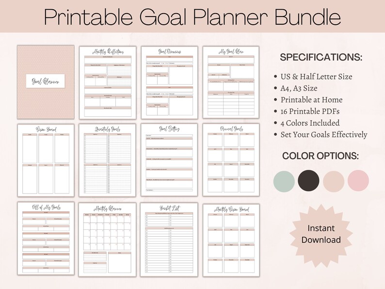 Printable Goal Planner Bundle in Pdf Goal Setting Planner - Etsy