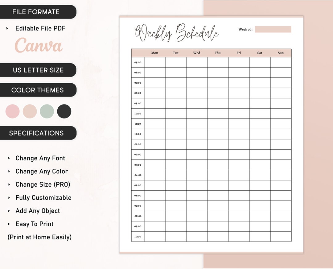 Printable Weekly Schedule Template Editable Weekly Planner - Etsy México