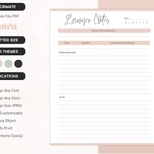 Printable Lawyer Notes, Editable Lawyer Planner, Law Client Note ...