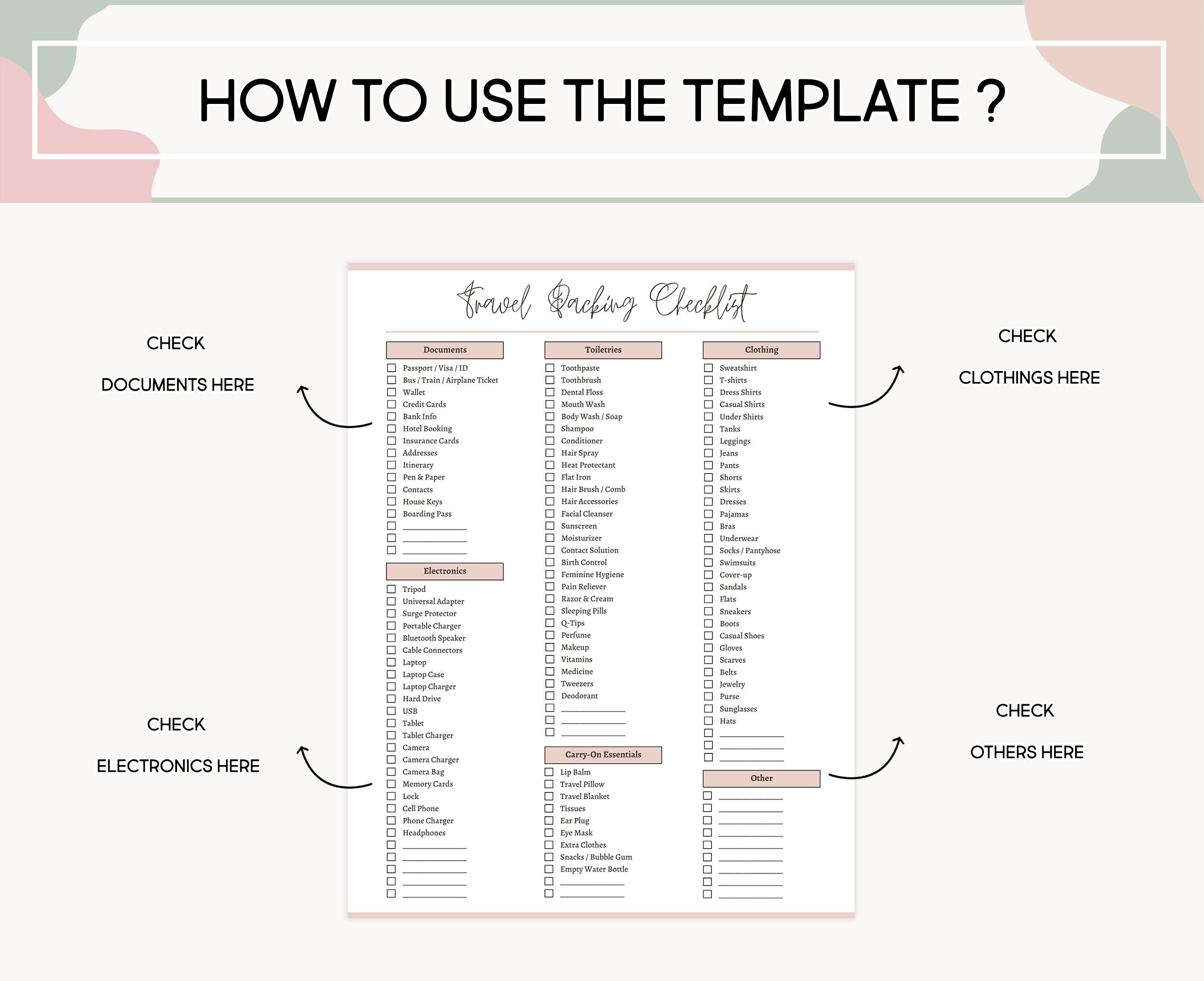 Printable Travel Packing Checklist Editable Packing List - Etsy