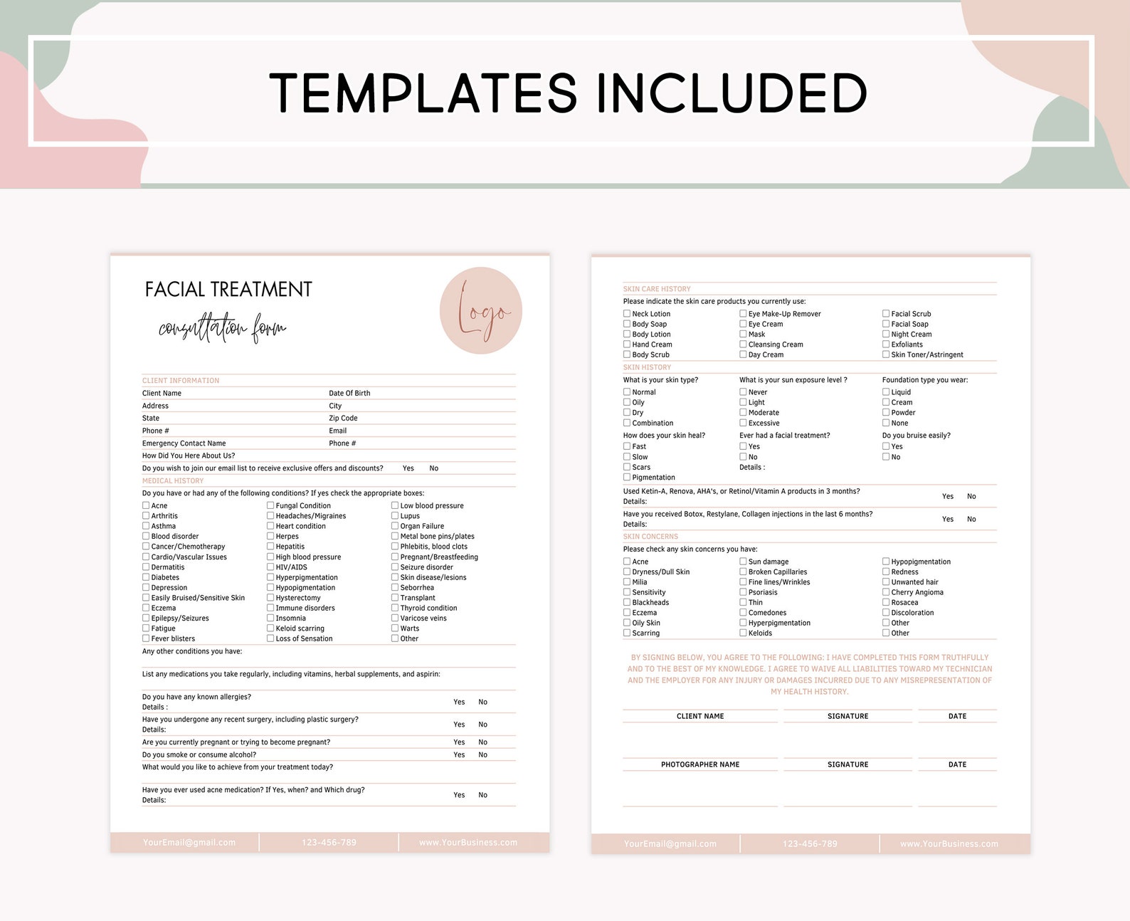 Facial Consultation Form, Editable Spa Form, Skincare Business Template ...