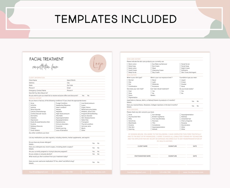 Facial Consultation Form, Editable Spa Form, Skincare Business Template ...