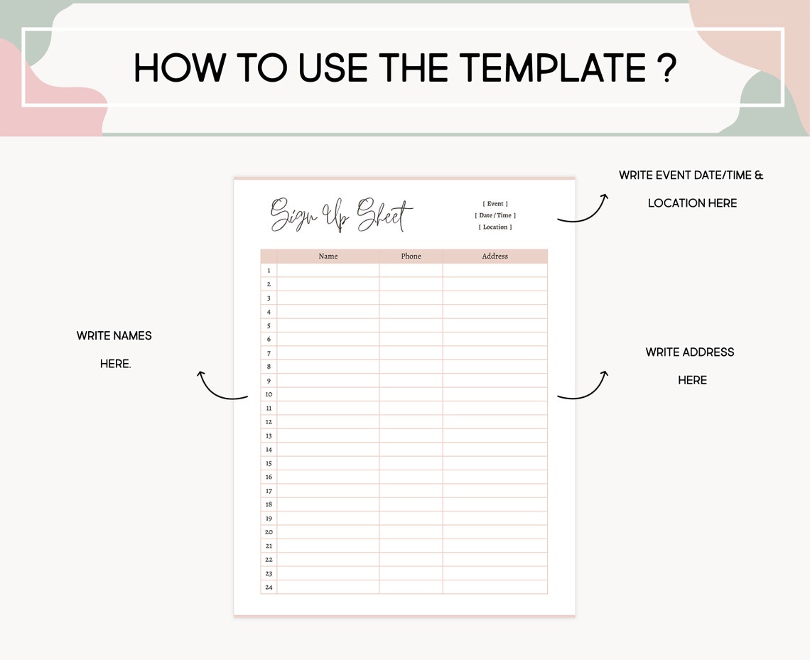 Editable Sign up Sheet Printable Single Sign up Form Event - Etsy Canada