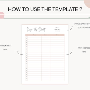 Editable Sign up Sheet, Printable Single Sign up Form, Event Sign up ...