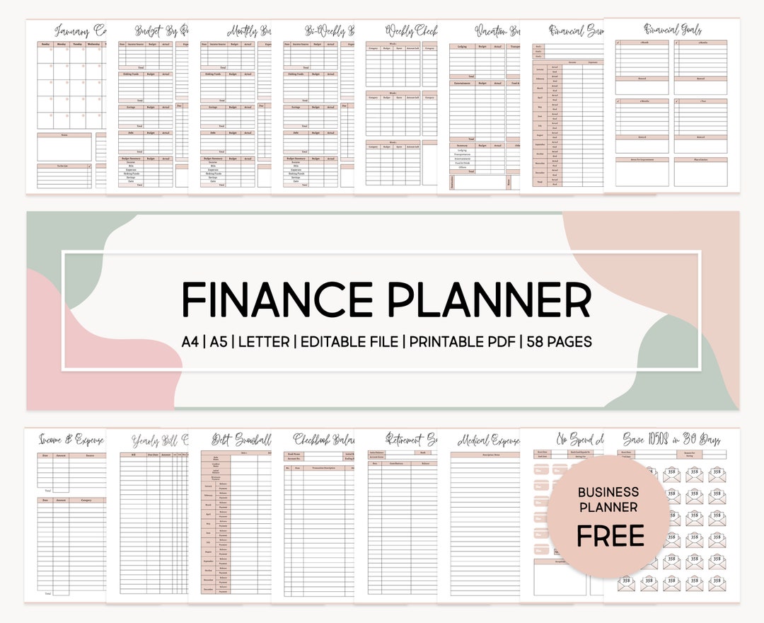 Finance Planner Printable Editable Monthly Budget Planner Financial Kit ...