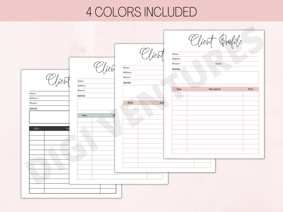 Client Profile Template Customer Information Card Printable - Etsy