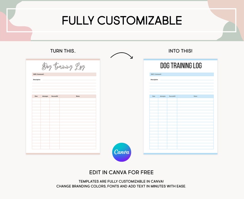 Printable Dog Training Log, Dog Skill Training, Dog Command Tracker ...