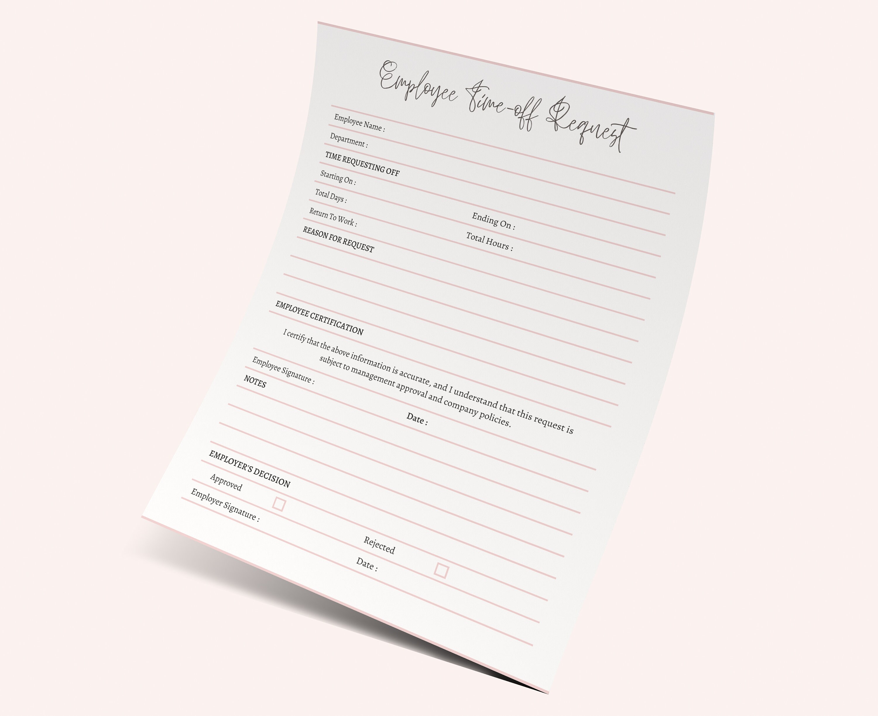 Employee Time off Request Template, Editable Vacation Request Form ...