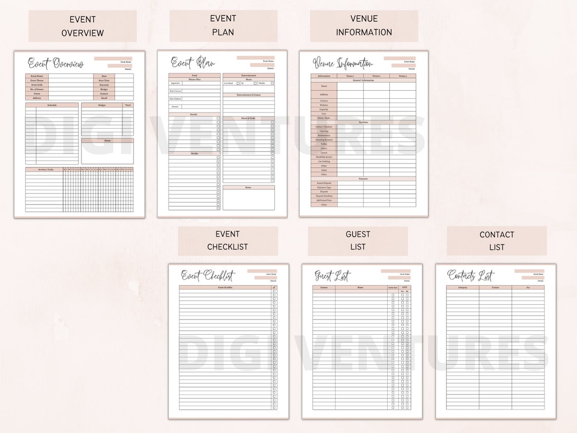 Printable Event Planner Bundle Event Organizer Party Guest - Etsy