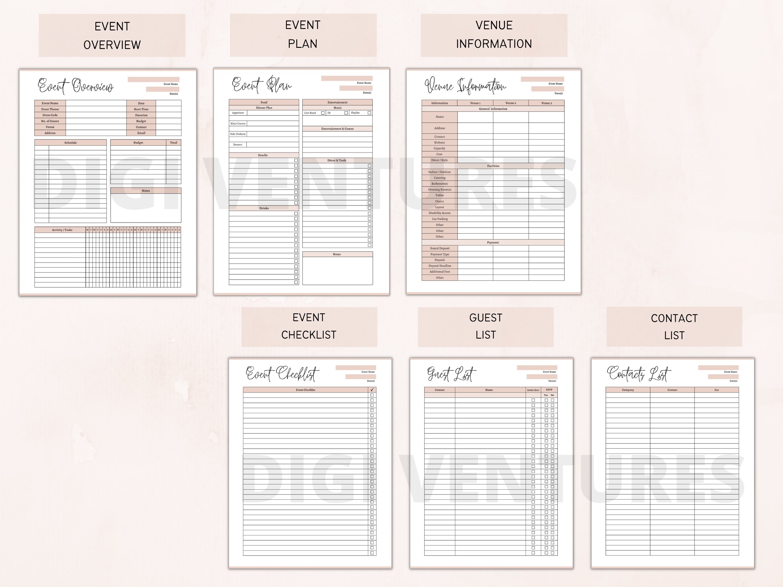 Printable Event Planner Bundle Event Organizer Party Guest - Etsy