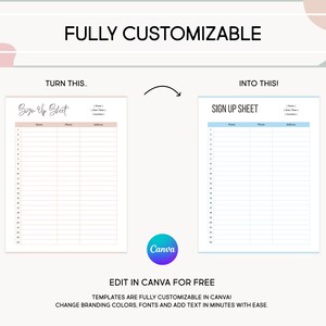 Printable Sign up Sheet, Editable Single Sign up Form, Event Sign up ...