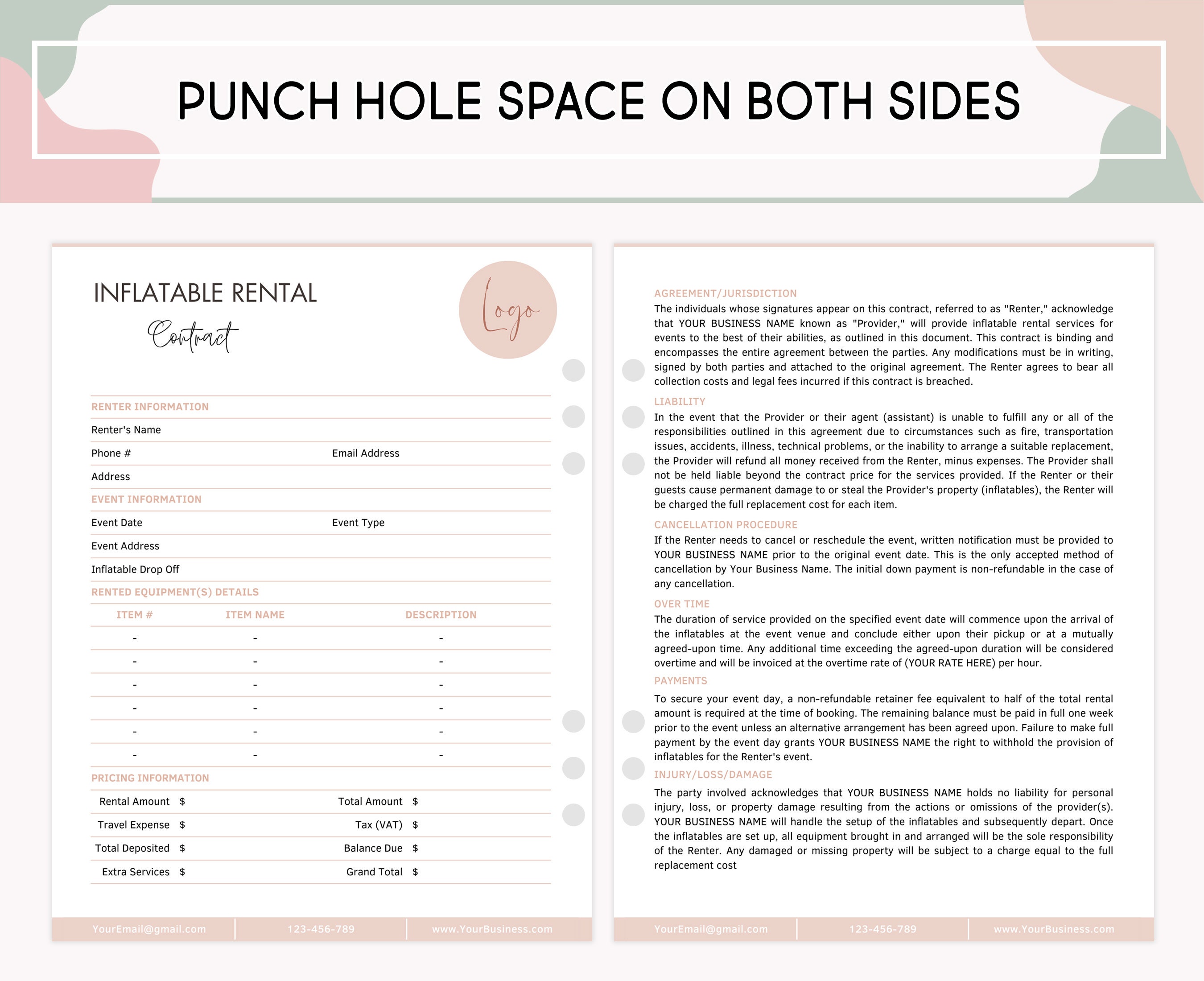 Inflatable Rental Agreement Editable Template, Simple Bounce House ...