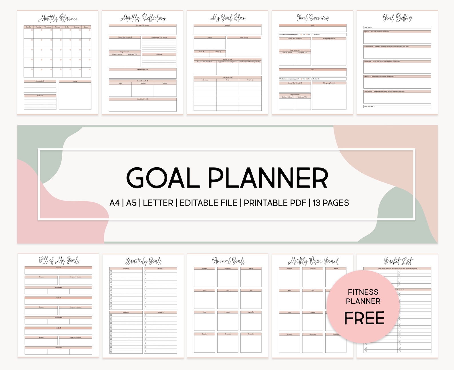 Printable Goal Planner Bundle in Pdf Goal Setting Planner - Etsy