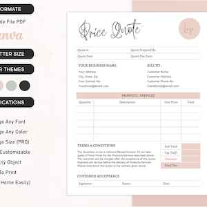 Printable Price Quote Template Professional Business Cost Calculation ...