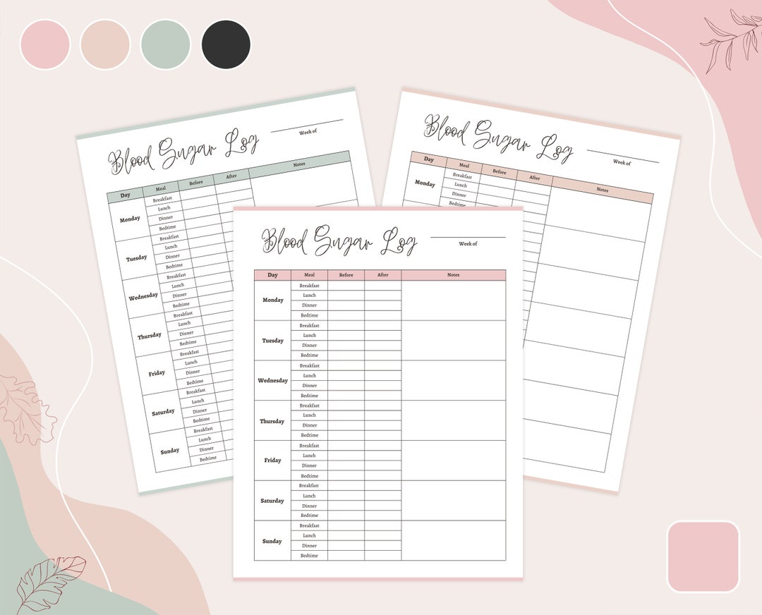 Printable Blood Sugar Log, Editable Diabetes Tracker, Weekly Meal ...