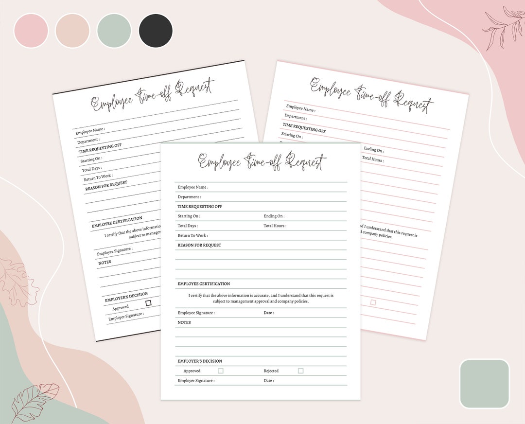 Employee Time off Request, Editable Vacation Request Form, Instant ...