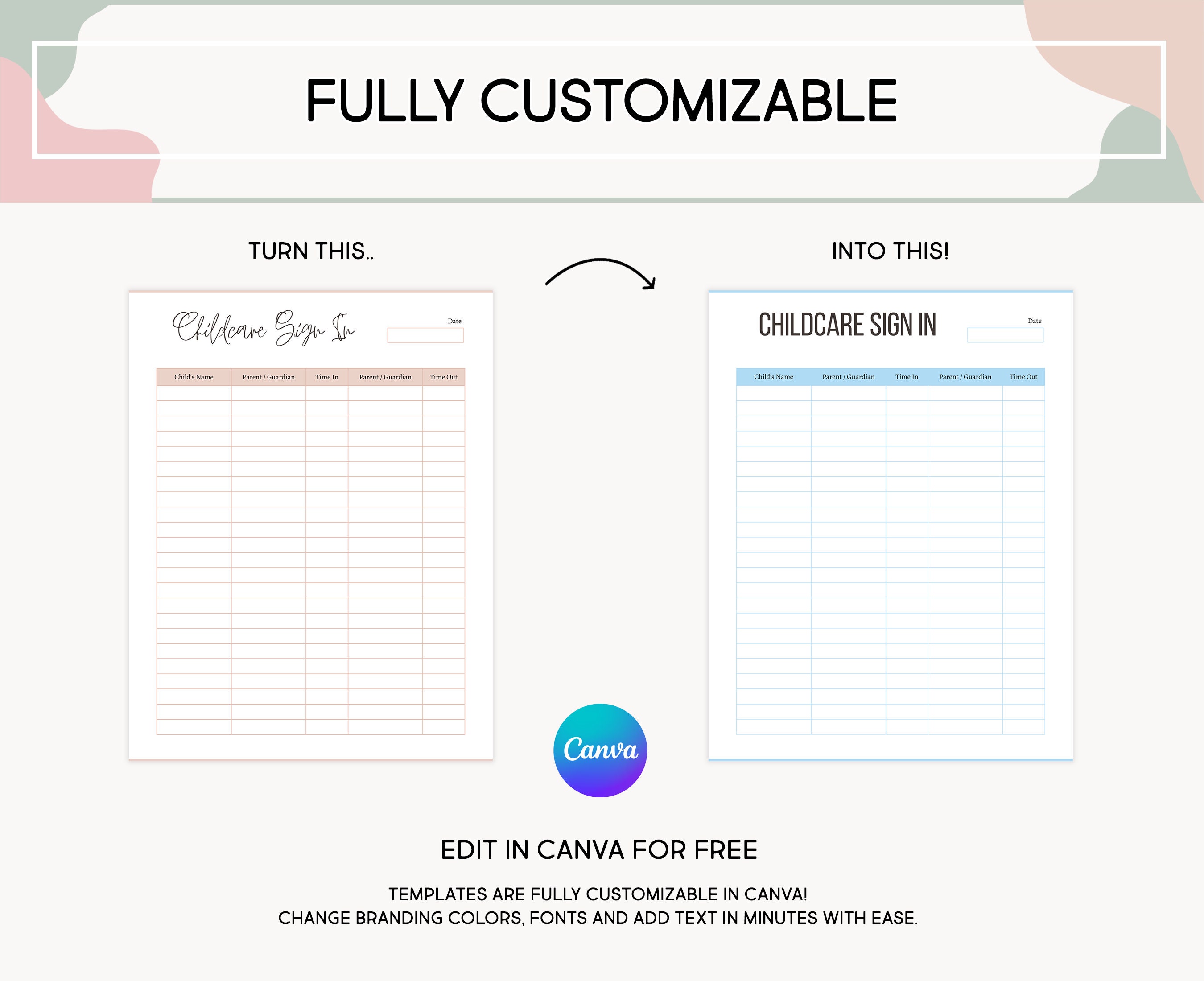 Childcare Sign in Sheet Template, Editable in Canva, Home Daycare ...
