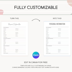 Personal Information Page, Printable Basic Information Template ...