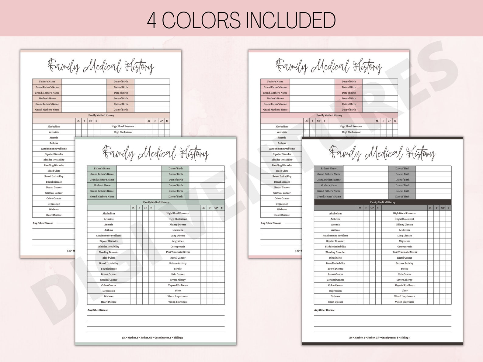 Printable Family Medical History Checklist Template, Hereditary Disease ...