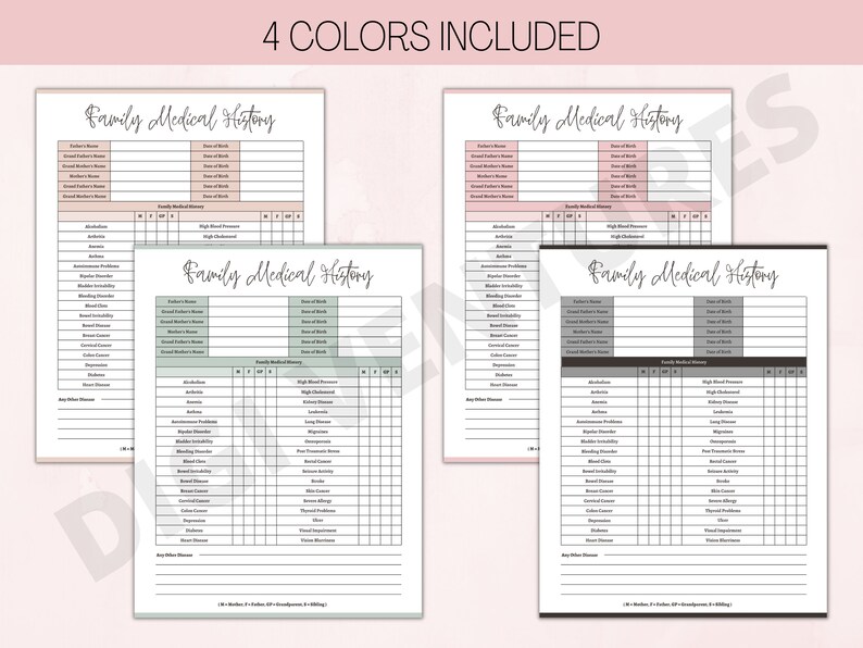 Printable Family Medical History Checklist Template, Hereditary Disease ...