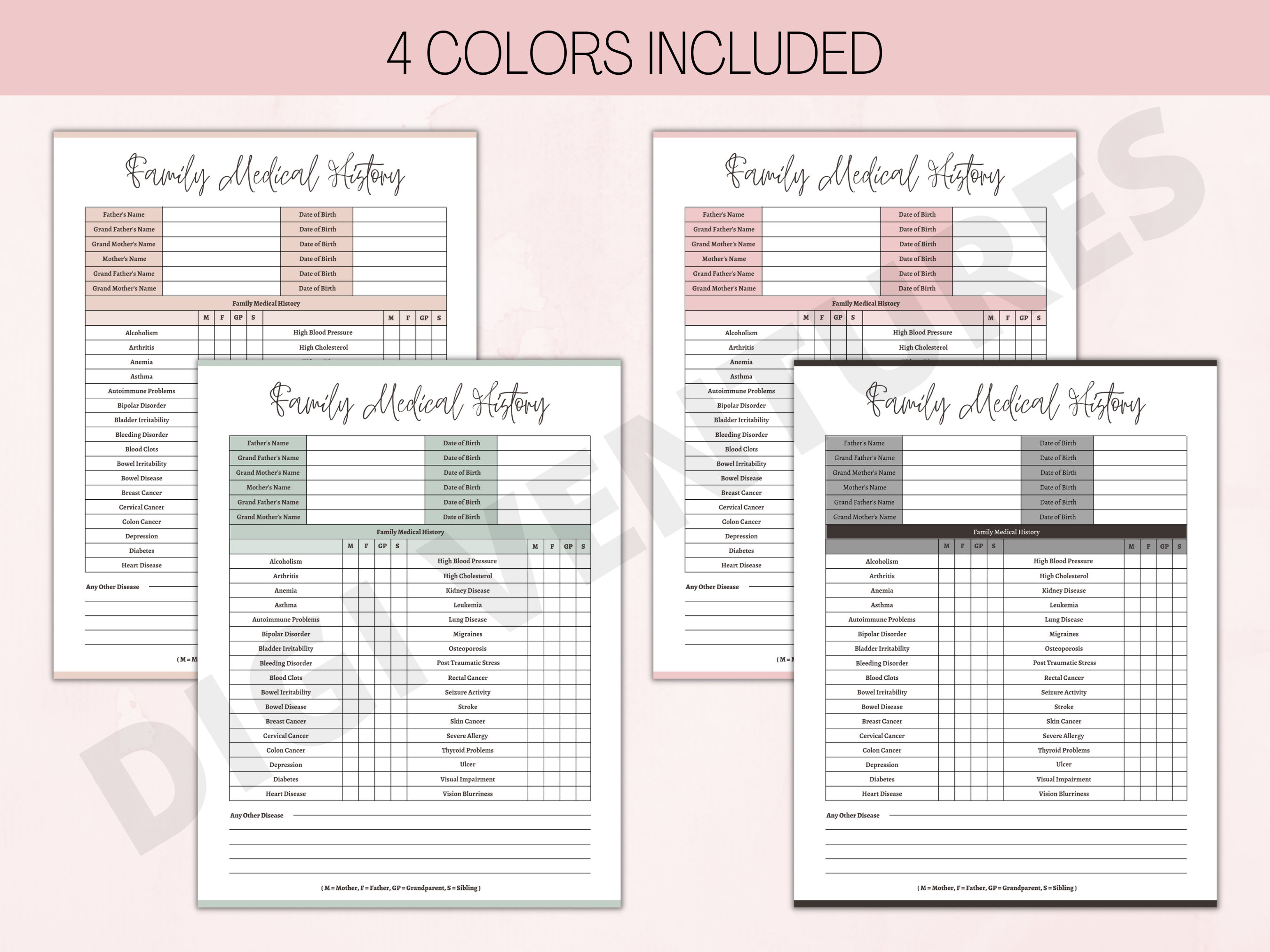 Printable Family Medical History Checklist Template, Hereditary Disease ...