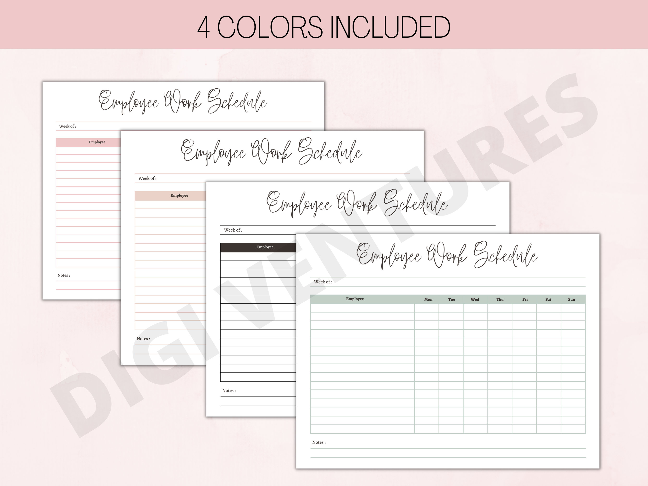 Employee Work Schedule, Daily and Weekly Timesheet, Employee Organizer ...
