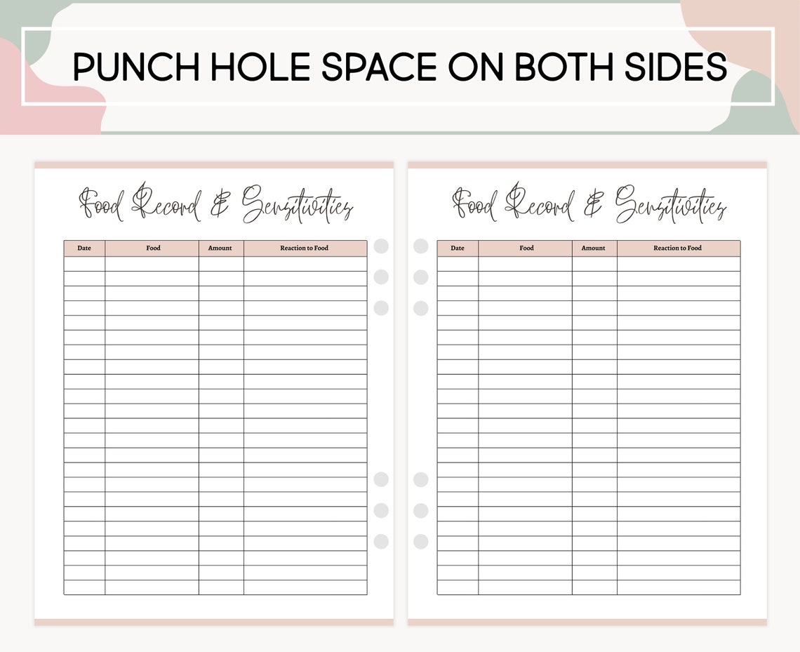 Printable Food Record & Sensitivity Tracker Intolerance, Allergy, Meal ...