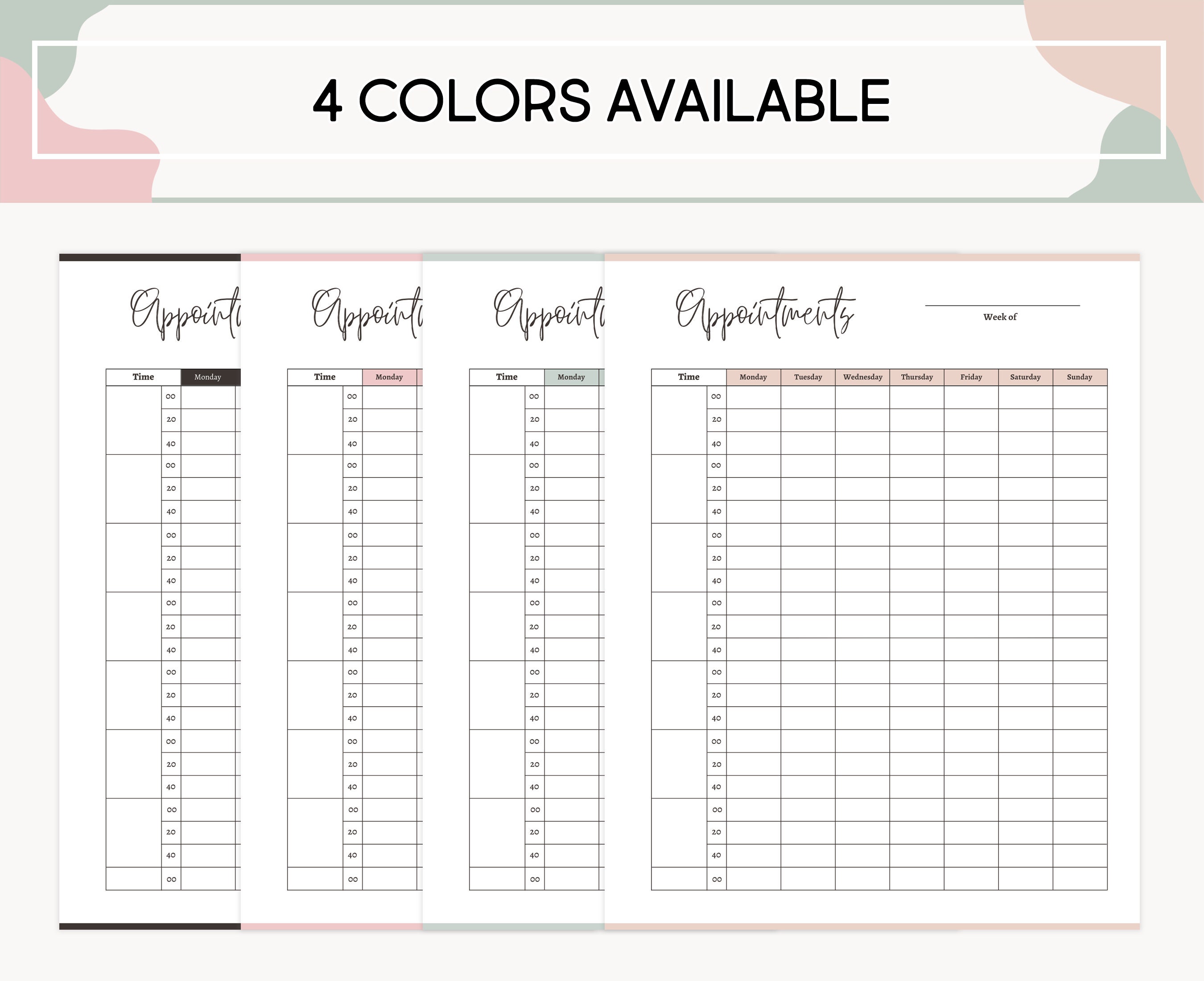 Appointments Printable Template Editable Appointment Sheet - Etsy
