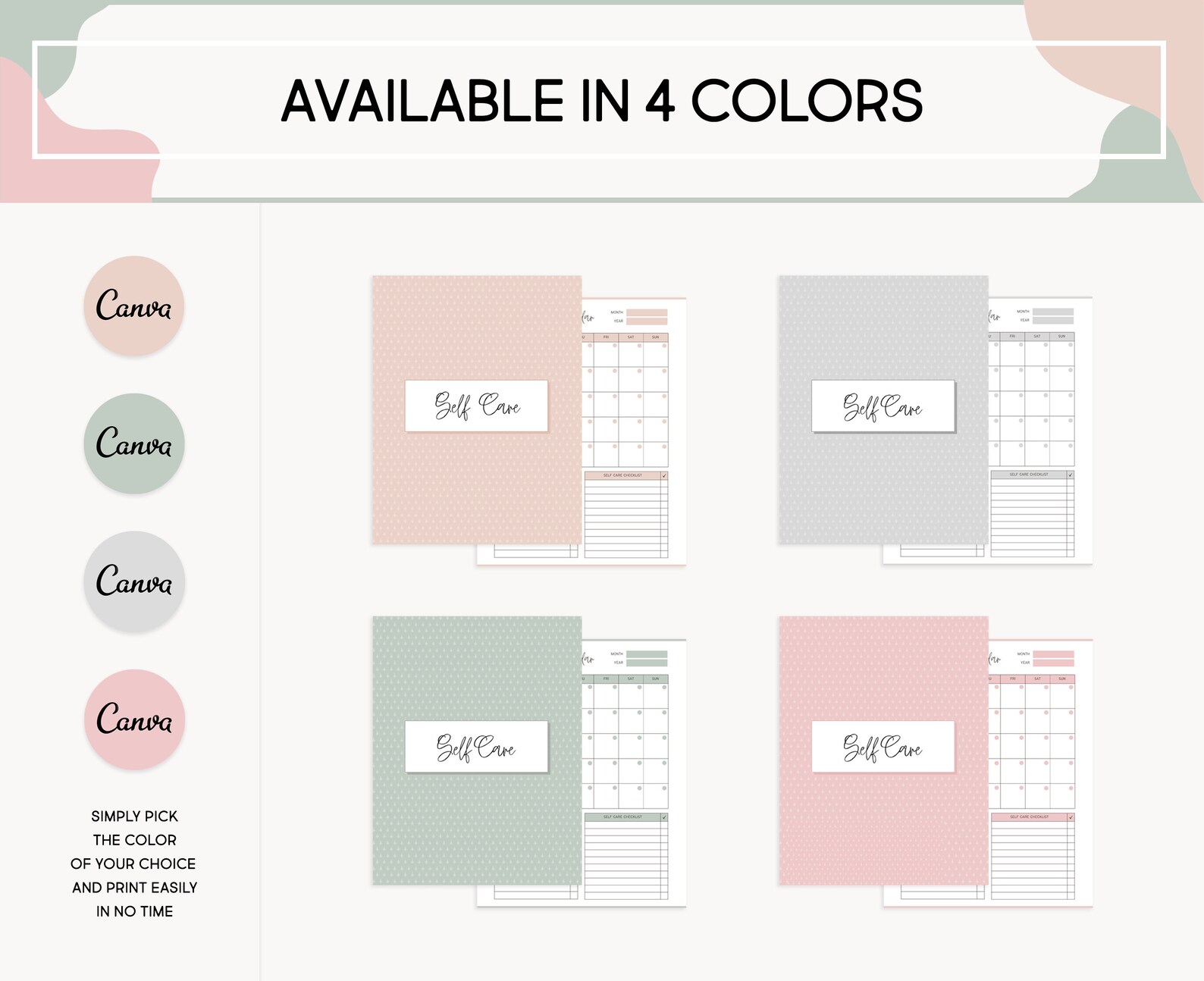 Self Care Planner Printable, Mood Tracker, Daily Check in Mindfulness ...