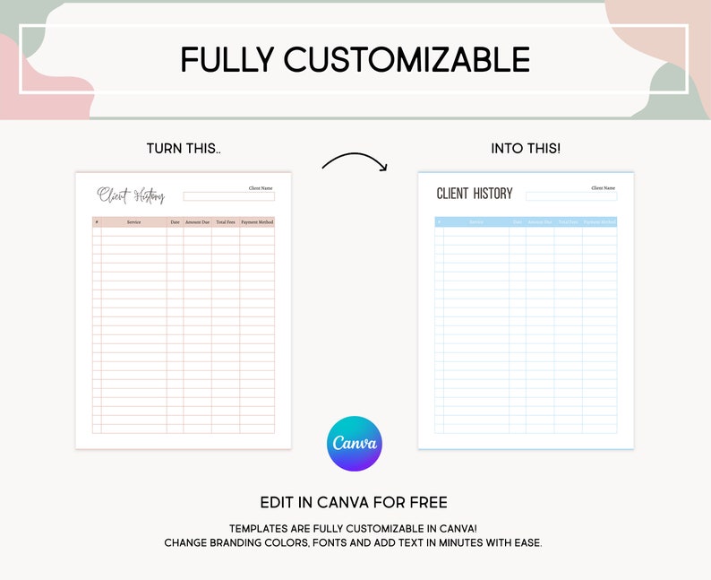 Printable Client History, Client Payment Log, Business Finance Sheet ...