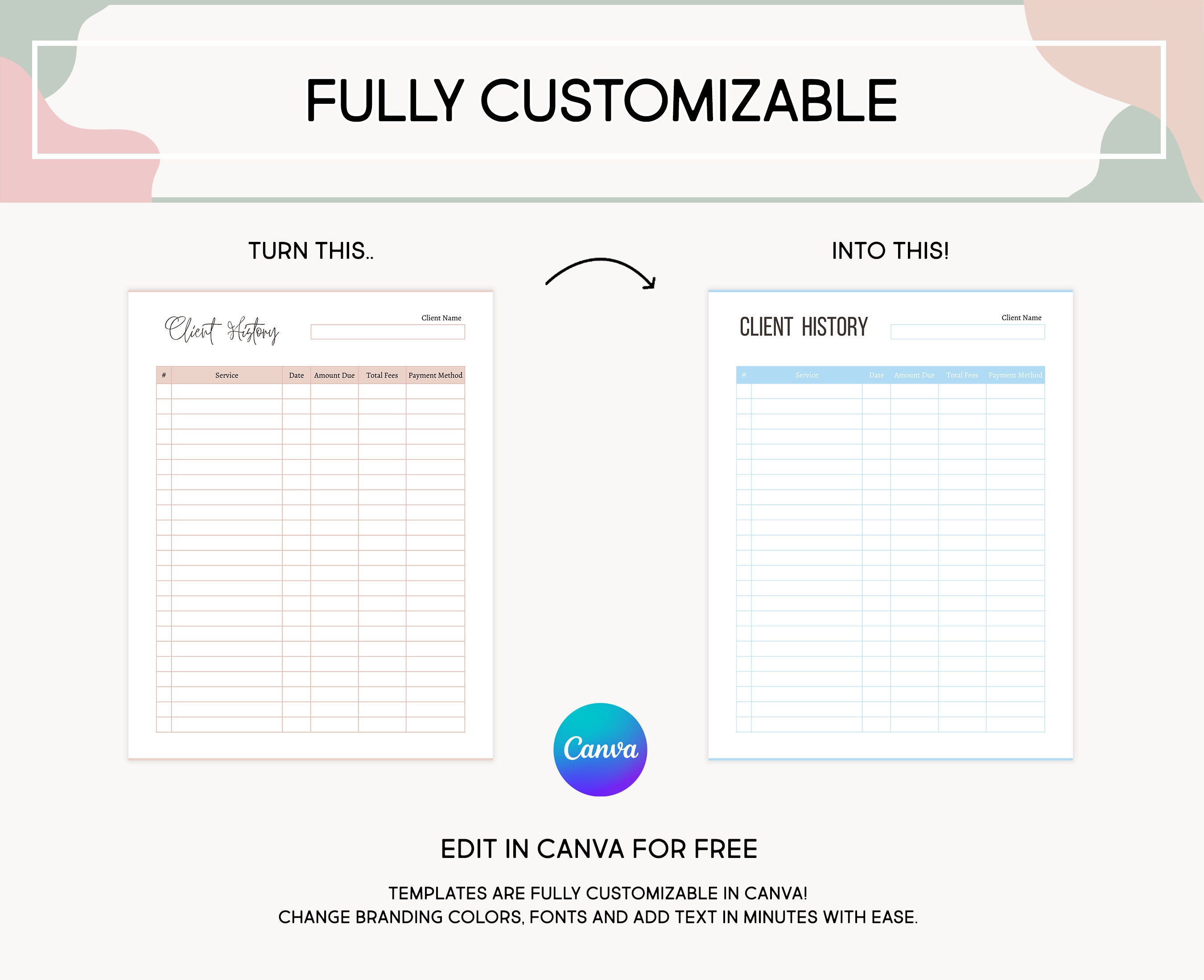 Printable Client History, Client Payment Log, Business Finance Sheet ...