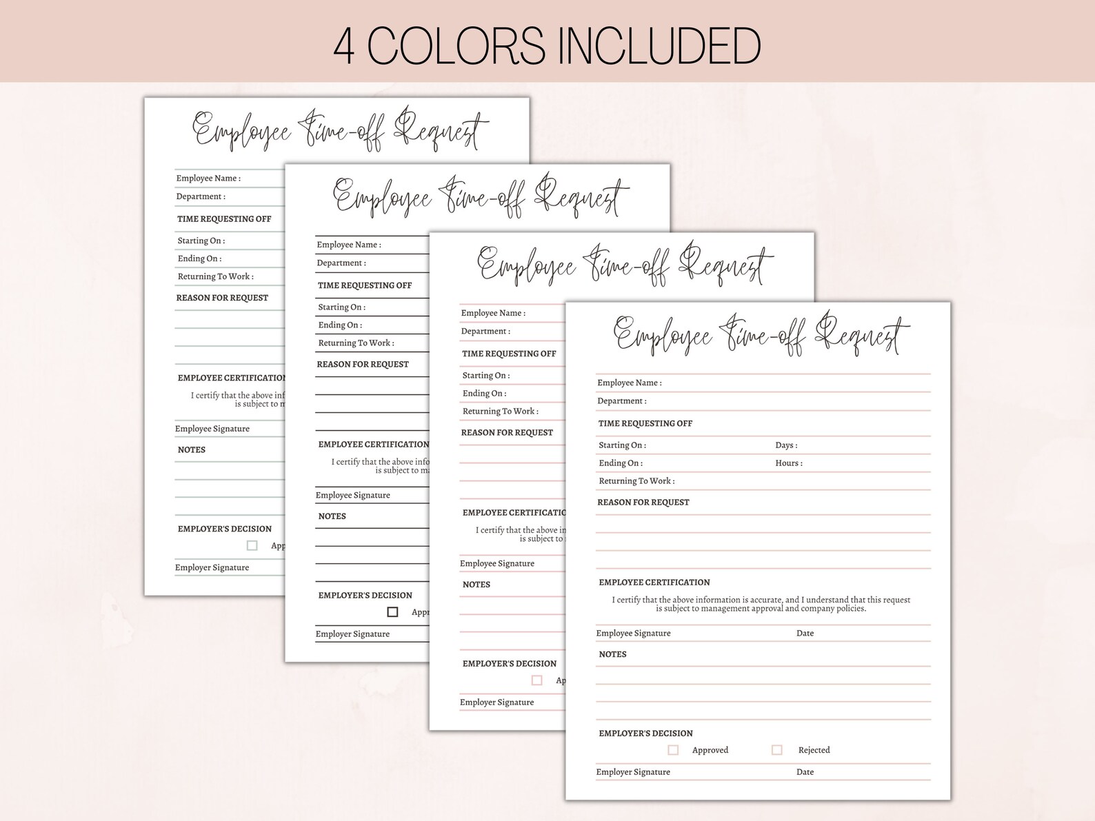 Employee Time off Request Template Editable Vacation Request - Etsy