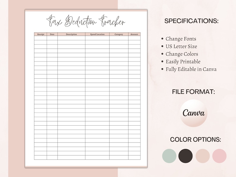 Tax Deductions Tracker Printable Business Tax Log Tax Time - Etsy UK