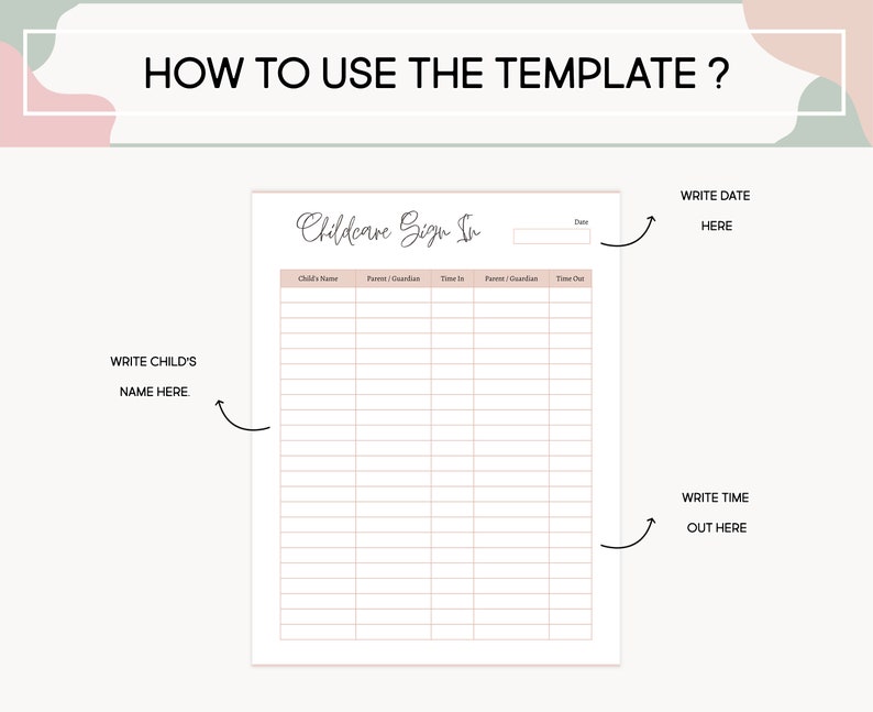 Childcare Sign in Sheet Template, Editable in Canva, Home Daycare ...