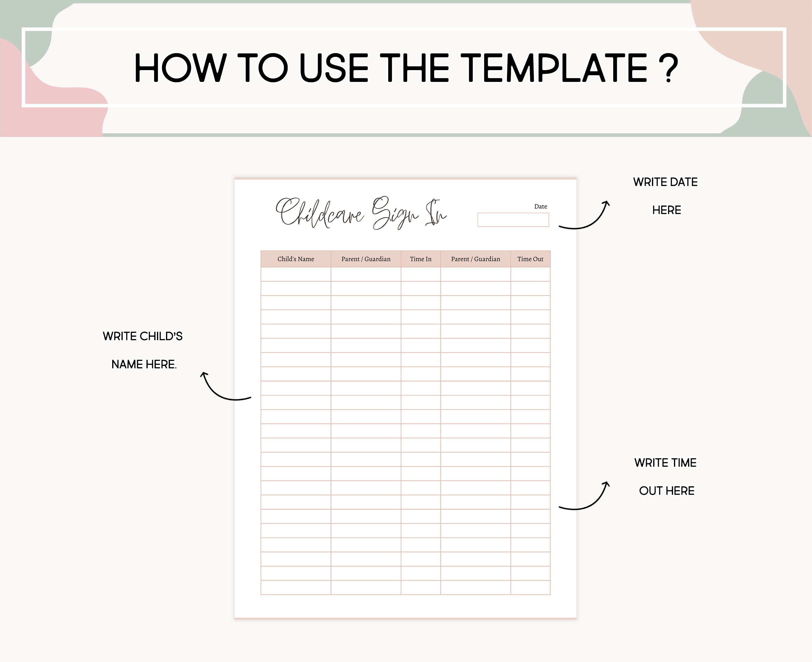 Childcare Sign in Sheet Template, Editable in Canva, Home Daycare ...