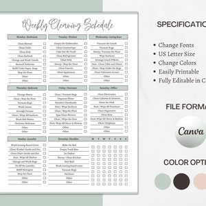 Weekly Cleaning Schedule Printable Template, Editable House Cleaning ...