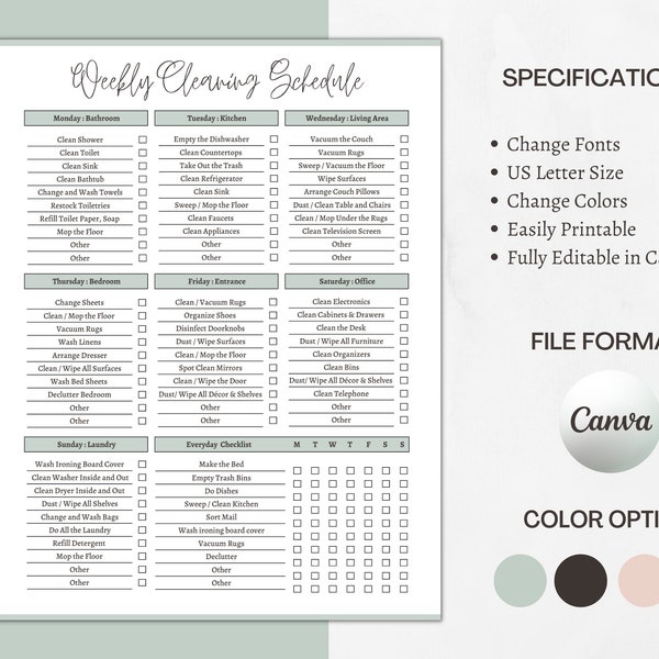 Cleaning Schedule - Etsy