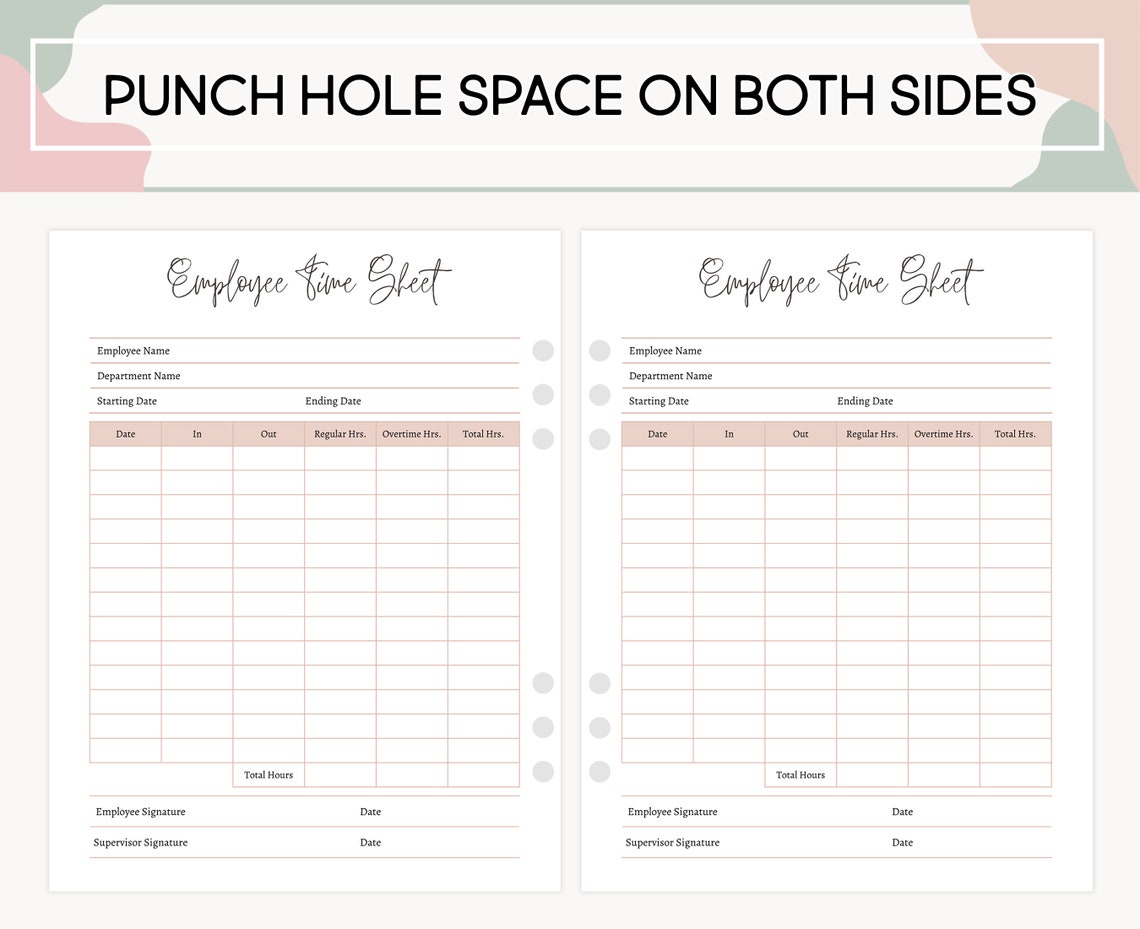 Employee Timesheet, Editable and Printable Template, Personalized Time ...