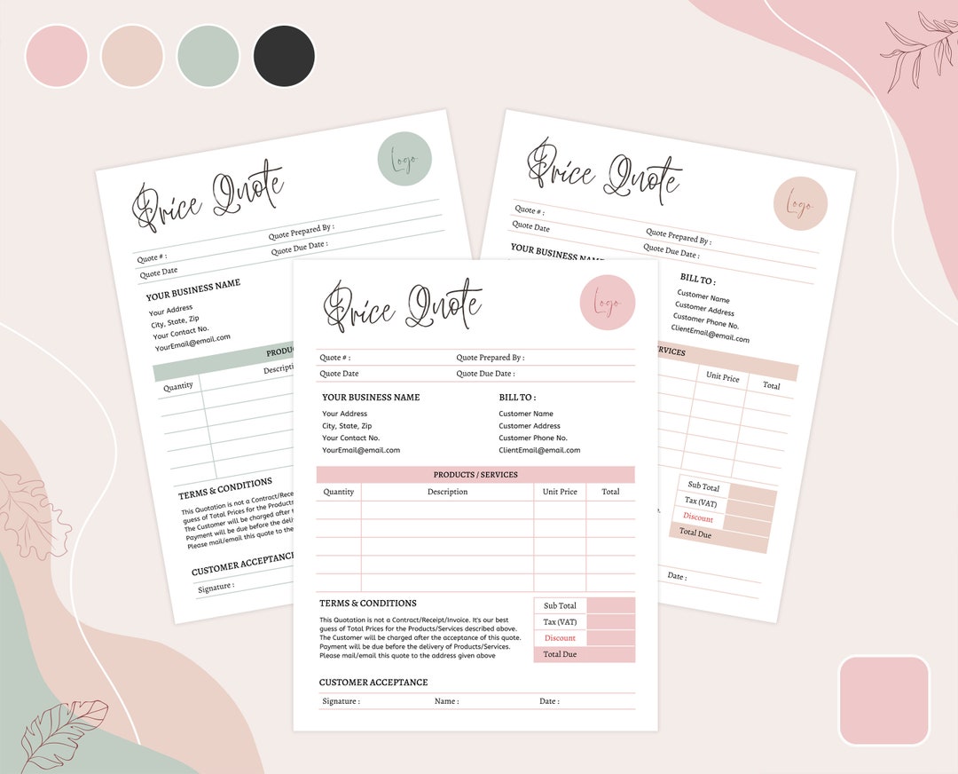 Price Quote Template, Professional Business Cost Calculation, Editable ...