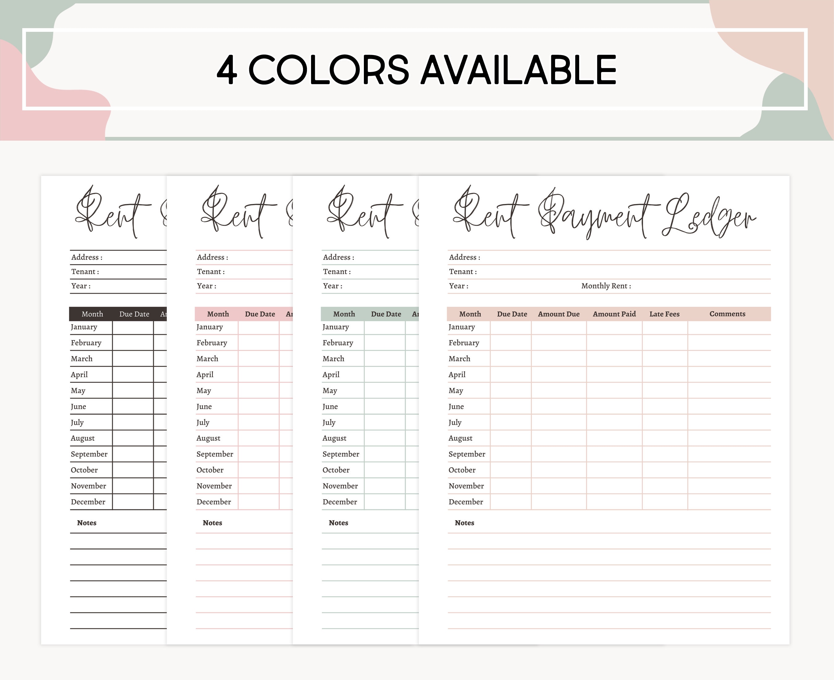 Printable Rent Payment Ledger Editable Monthly Rental Payment Tracker ...