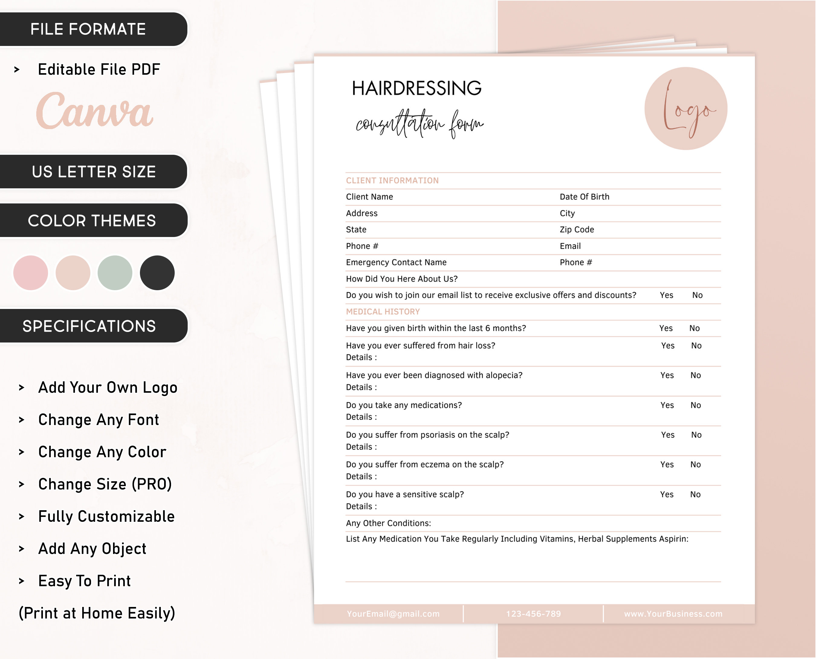 Editable Hairdressing Contract Forms: Esthetician Business (printable ...