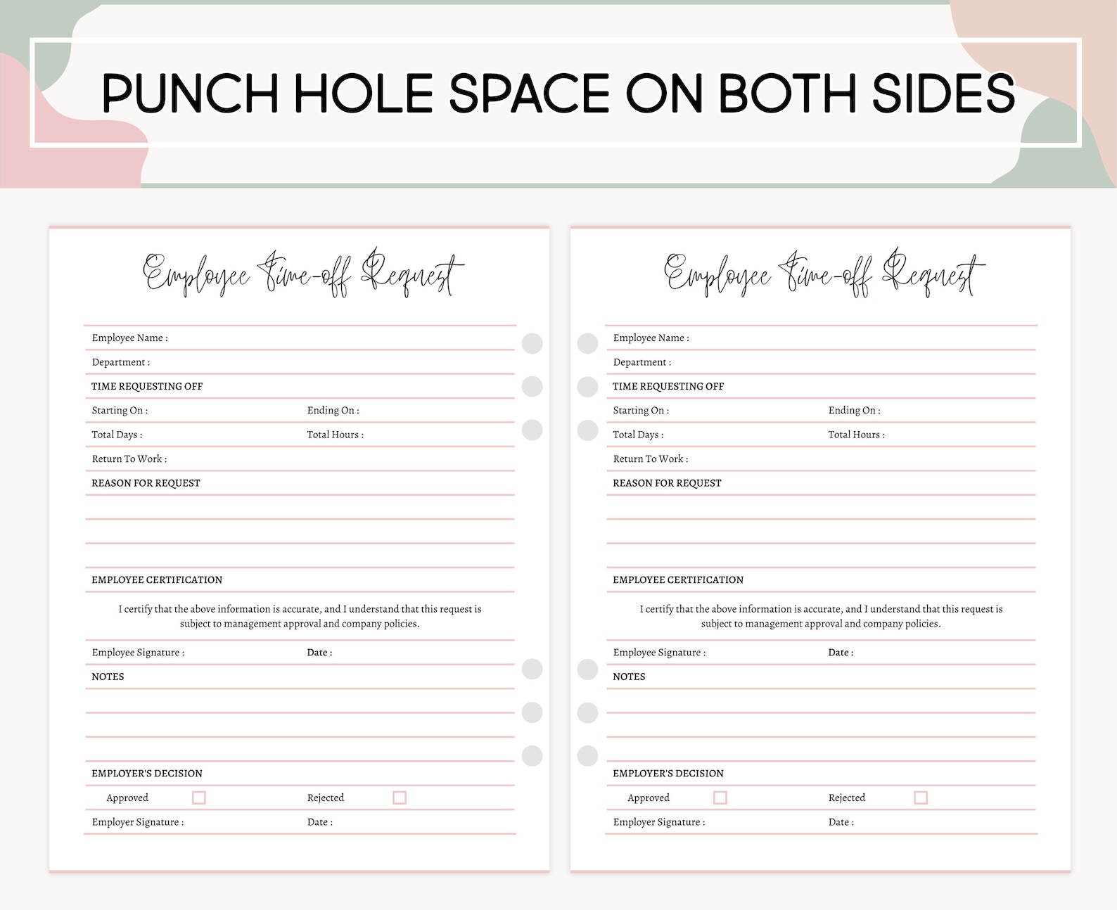 Employee Time off Request Template Editable Vacation Request - Etsy