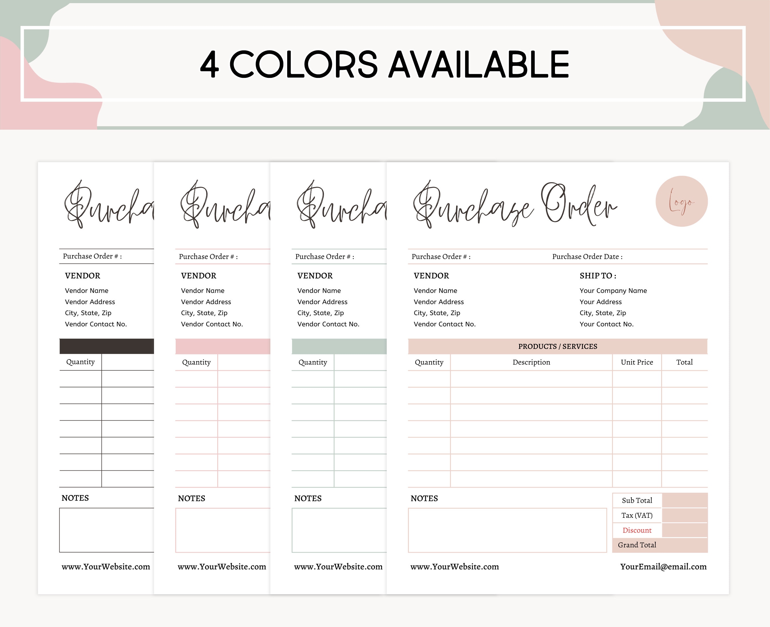 Editable Purchase Order Template Canva Order Form Template Printable ...