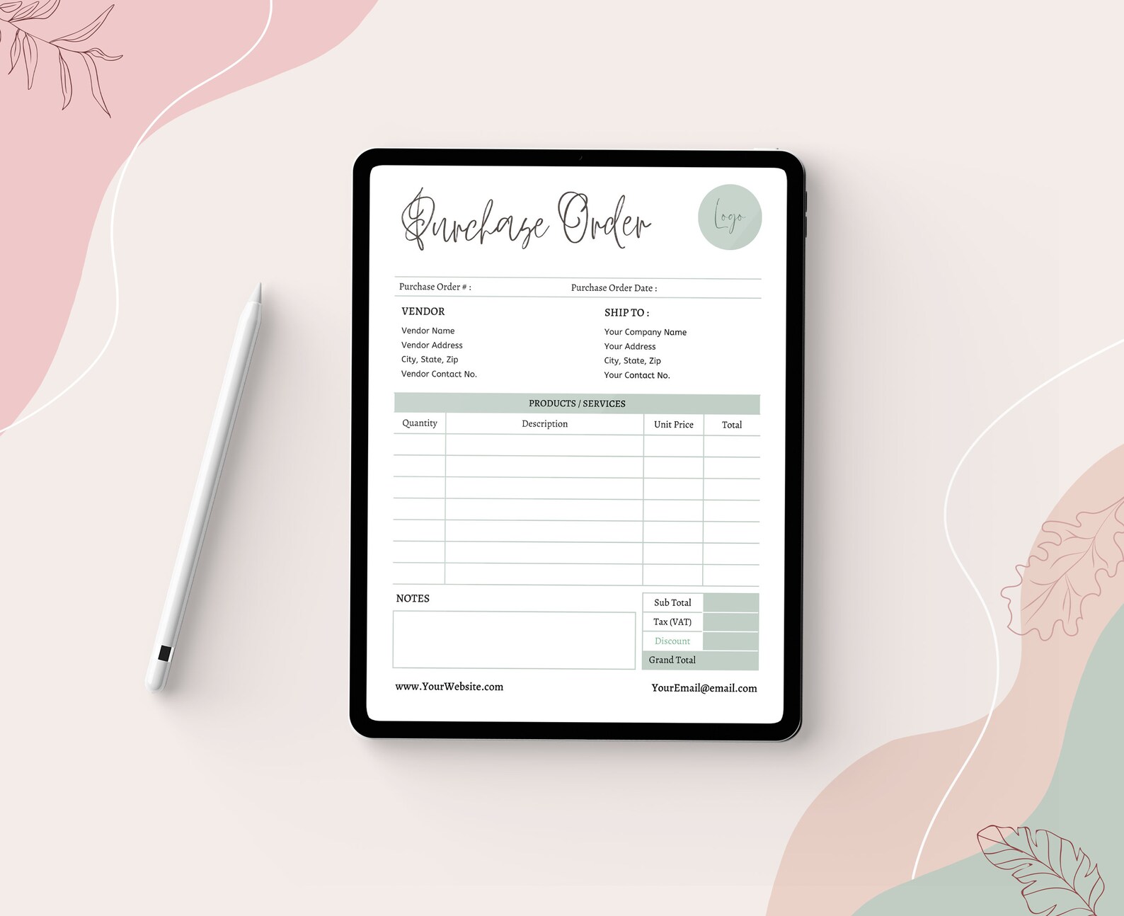 Editable Purchase Order Template Canva Order Form Template Printable ...