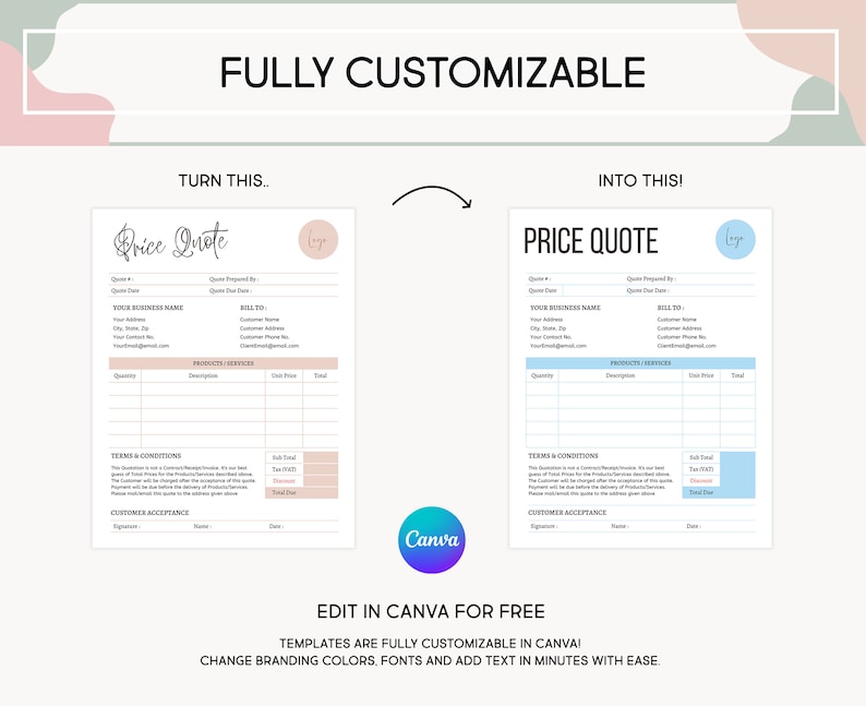 Price Quote Template, Professional Business Cost Calculation, Editable ...