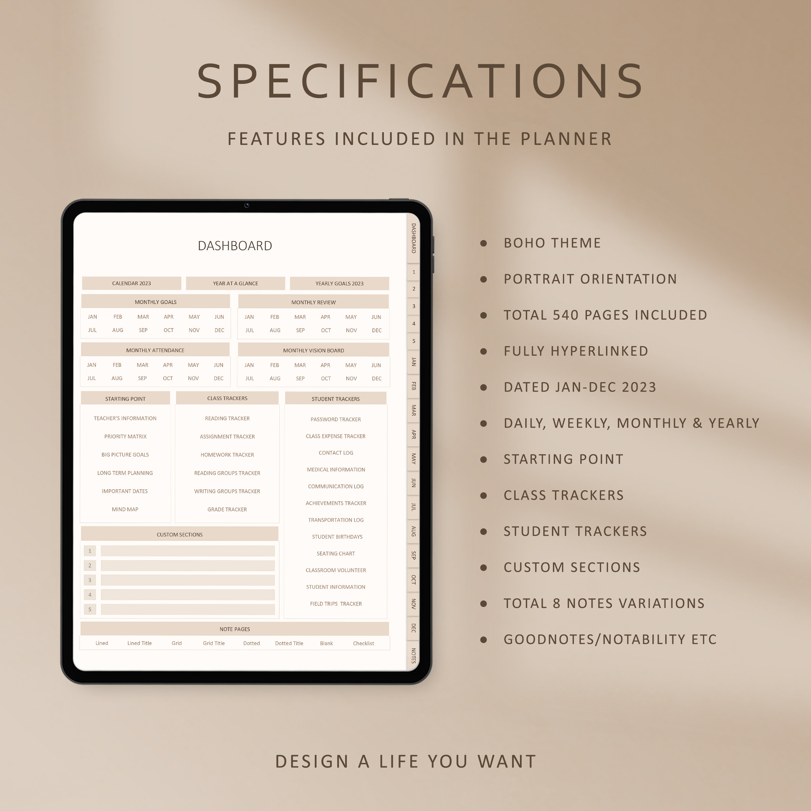 Teacher Minimalist Boho Theme Dated iPad Planner Resource for Goodnotes ...