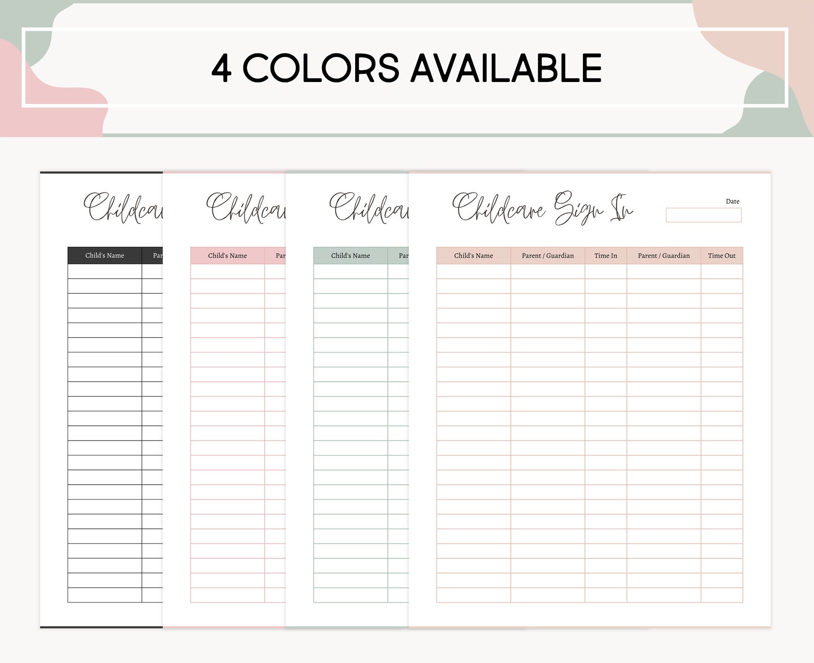 Editable Sign in Log, Printable Childcare Daily, Weekly Sign in Sheets ...